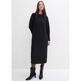 bonprix Midikleid aus strukturiertem Crinkle, schwarz