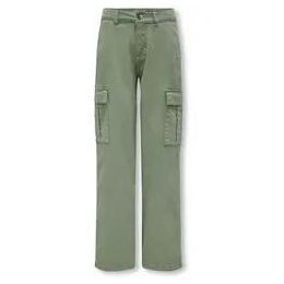 Cargohose KIDS Only "KOGYARROW-VOX STR CARGO PANT PNT NOOS", M&auml;dchen, Gr. 164, N-Gr, gr&uuml;n (hedge gr&uuml;n), Web, Obermaterial: 98% Baumwolle, 2% Elasthan, unifarben, regular fit kn&ouml;chellang, Hosen Cargohose