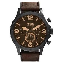 Chronograph Fossil "NATE", braun (braun, braun), Armbanduhren, Damen, Chronograph, Quarzuhr, Armbanduhr, Herrenuhr, Stoppfunktion, Lederarmband, Datum