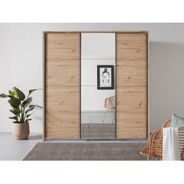 Schwebet&uuml;renschrank Rauch "Kleiderschrank Schrank Garderobe OTELI inkl. 3 Innenschubladen", braun (eiche artisan), B:211cm H:233cm T:68cm, Holzwerkstoff, Schr&auml;nke, Schwebet&uuml;renschrank, mit Mittelspiegel und Passepartout optional mit Beleuchtung