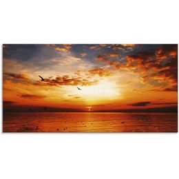 Glasbild Artland "Sonnenuntergang am Strand", orange (farbe bild(er): orange), B:100cm H:50cm, Bilder, in verschiedenen Gr&ouml;&szlig;en