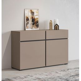 Sideboard OTTO HOME "Cross,Breite 119,5 cm, moderne grifflose Kommode,2 T&uuml;ren/2 Schubk&auml;sten", schwarz (congo, schwarz), B:119,5cm H:78,3cm T:40cm, FSC-zertifizierter Holzwerkstoff, Melamin, Sideboards, Sideboard, Schubladenschrank,Anrichte mit viel Stauraum, Einlegeb&ouml;den verstellbar