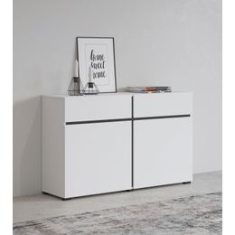 Sideboard OTTO HOME "Cross,Breite 119,5 cm, moderne grifflose Kommode,2 T&uuml;ren/2 Schubk&auml;sten", schwarz-wei&szlig; (wei&szlig;, schwarz), B:119,5cm H:78,3cm T:40cm, FSC-zertifizierter Holzwerkstoff, Melamin, Sideboards, Sideboard, Schubladenschrank,Anrichte mit viel Stauraum, Einlegeb&ouml;den verstellbar