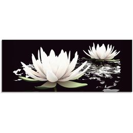 Glasbild Artland "Zwei Lotusblumen auf dem Wasser", schwarz (farbe bild(er): schwarz), B:125cm H:50cm, Bilder, in verschiedenen Gr&ouml;&szlig;en