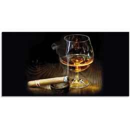 Glasbild Artland "Zigarre und Cognac", braun (farbe bild(er): braun), B:100cm H:50cm, Bilder, in verschiedenen Gr&ouml;&szlig;en