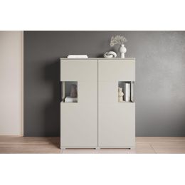 Highboard OTTO HOME "Kenia", beige (kaschmir), B:100cm H:120cm T:39,5cm, FSC-zertifizierter Holzwerkstoff, Glas, Hartfaserplatte, Kunststoff, Sideboards, Highboard, Modernes Highboard mit Glast&uuml;ren, Breite 100 cm