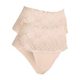 Shapingslip bonprix, Damen, Gr. 50, 2 Stk., beige (puder), Obermaterial: 80% Polyamid, 20% Elasthan. Netzfutter: 84% Polyamid, 16% Elasthan. Spitze: 92% Polyamid, 8% Elasthan, unifarben, Unterhosen, mit Spitze, mit Netzfutter, eng anliegende Passform, 2er Pack