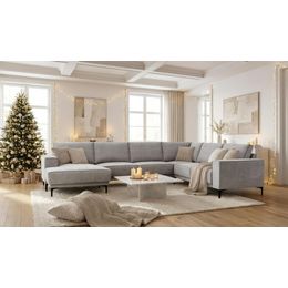 Wohnlandschaft OTTO HOME "OLAND U-Form, XXL, B: 342 cm, Skandi-Design", grau (light grau), B:342cm H:85cm T:260cm, 100% Polyester, Sofas, Wohnlandschaft, Skandi-Design in Struktur, Flachgewebe, Luxus-Microfaser, Boucle