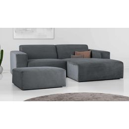 Ecksofa Inosign "Koa,228cm, L-Form, Modulsofa, Webstoff, Cord, Struktur, Chenille", grau (dunkelgrau), B:228cm H:88cm T:159cm, 100% Polyester, Sofas, Ecksofa, Designsofa, Set, Hocker inklusive, weicher Lounge-Sitzkomfort