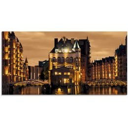 Glasbild Artland "Speicherstadt in Hamburg", orange (farbe bild(er): orange), B:100cm H:50cm, Bilder, in verschiedenen Gr&ouml;&szlig;en