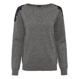 Strickpullover bonprix, Damen, Gr. 32/34 (XS), grau (grau meliert), Obermaterial: 100% Polyacryl. Spitze: 95% Polyester, 5% Elasthan, bequem, Pullover Strickpullover, aus Polyacryl, mit Spitze aus Polyester und Elasthan