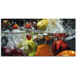 Glasbild Artland "Spritzendes Obst auf dem Wasser", bunt (farbe bild(er): bunt), B:100cm H:50cm, Bilder, in verschiedenen Gr&ouml;&szlig;en