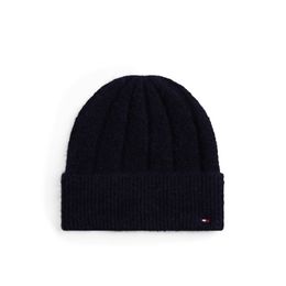 Beanie Tommy Hilfiger "FLAG FLUFFY BEANIE", Damen, blau (space blau), Strick, Materialmix, M&uuml;tzen Beanie, Regular fit