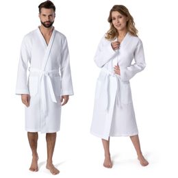 M&ouml;ve Kimono M&Ouml;VE "Homewear, ideal f&uuml;r Sauna & Spa, Hotelbademantel, Morgenmantel" Gr. L, wei&szlig;, L:110cm, Piqu&eacute;, Hausm&auml;ntel, Piqu&eacute;e-Oberfl&auml;che