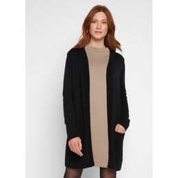 Longstrickjacke bonprix, Damen, Gr. 40/42 (M), schwarz, Obermaterial: 50% Baumwolle, 50% Polyacryl, oversize, Strickjacken Longstrickjacke, Oversize-Passform, kuschelig weicher Strick, offenes Design