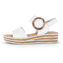 Keilsandalette Gabor, Damen, Gr. 39, wei&szlig; (sanftes wei&szlig;), Glattleder, unifarben, Schuhe, Sommerschuh, Riemchensandale, Klettverschluss unter der Zierschnalle, Topseller
