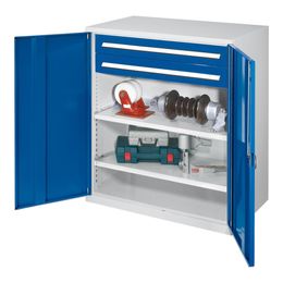 KAPPES Schwerlastbeistellschrank Mod. 63 RAL 7035/5010 Vollblecht&uuml;ren mit Ausstattung (1471.04.1016)