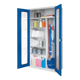 KAPPES Putzmittelschrank ErgoPlus RAL 7035/5010 Sichtfenstert&uuml;ren 4 Fachb&ouml;den (1251.02.5016)