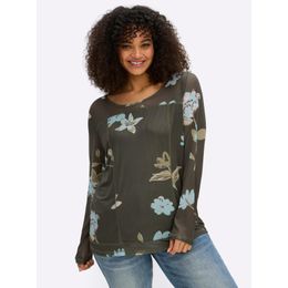 sheego by Joe Browns sheego Gro&szlig;e Gr&ouml;&szlig;en Langarmshirt mit Blumendruck, moos-ecru-gemustert, Gr&ouml;&szlig;e 44/46 - Damen