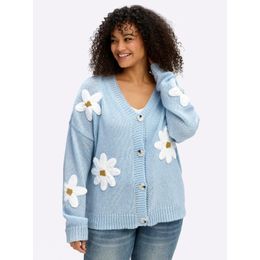 sheego by Joe Browns Damen Strickjacke mit Bl&uuml;tenmuster, hellblau, Gr&ouml;&szlig;e 40/42