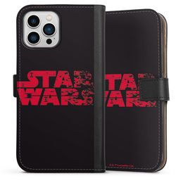 DeinDesign iPhone 13 Pro Max Handy Klapph&uuml;lle Handyh&uuml;lle aus Kunst Leder schwarz Flip Case Star Wars Merchandise Logo Sideflip mit langer Lasche