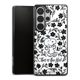 DeinDesign Galaxy S25 Ultra Handy Slim Case extra d&uuml;nn Silikon Handyh&uuml;lle schwarz H&uuml;lle Peanuts Flowers Snoopy Silikon Slim Case