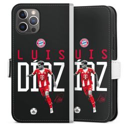 DeinDesign iPhone 12 Pro Handy Klapph&uuml;lle Handyh&uuml;lle aus Kunst Leder wei&szlig; Flip Case Official Licensed Product Fc Bayern M&uuml;nchen Luis Diaz Sideflip mit Lasche