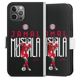 DeinDesign iPhone 12 Pro Handy Klapph&uuml;lle Handyh&uuml;lle aus Kunst Leder wei&szlig; Flip Case Fc Bayern M&uuml;nchen Jamal Musiala Official Licensed Product Sideflip mit Lasche