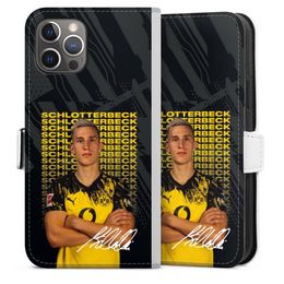 DeinDesign iPhone 12 Pro Handy Klapph&uuml;lle Handyh&uuml;lle aus Kunst Leder wei&szlig; Flip Case Borussia Dortmund Nico Schlotterbeck Bvb Sideflip mit Lasche