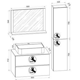 Vcm 4-tlg. Waschplatz Waschtisch Waschbecken Unterschrank Breite 60 cm Badm&ouml;bel Set mit Schubladen Dreht&uuml;ren Spiegel Lendas L
