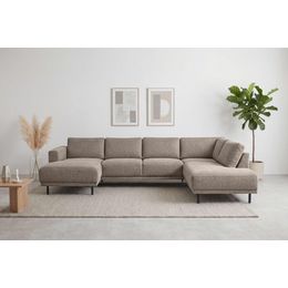 Wohnlandschaft Home Affaire "Sveeva, U-Form, XXL, B.310 cm, schwarze Metallf&uuml;&szlig;e", braun, B:310cm H:78cm T:197cm, 100% PES, Sofas, Wohnlandschaft, langlebiger Webstoff, mit Wellenunterfederung, viele Farben