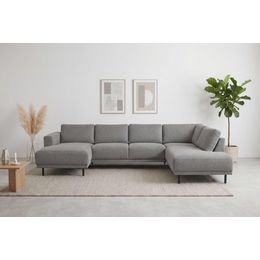Wohnlandschaft Home Affaire "Sveeva, U-Form, XXL, B.310 cm, schwarze Metallf&uuml;&szlig;e", taupe, B:310cm H:78cm T:197cm, 100% PES, Sofas, Wohnlandschaft, langlebiger Webstoff, mit Wellenunterfederung, viele Farben