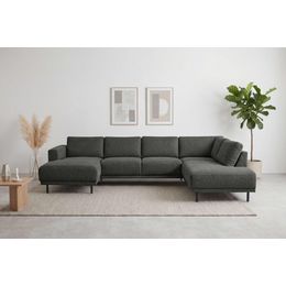 Wohnlandschaft Home Affaire "Sveeva, U-Form, XXL, B.310 cm, schwarze Metallf&uuml;&szlig;e", anthrazit, B:310cm H:78cm T:197cm, 100% PES, Sofas, Wohnlandschaft, langlebiger Webstoff, mit Wellenunterfederung, viele Farben