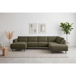 Wohnlandschaft Home Affaire "Sveeva, U-Form, XXL, B.310 cm, schwarze Metallf&uuml;&szlig;e", khaki, B:310cm H:78cm T:197cm, 100% PES, Sofas, Wohnlandschaft, langlebiger Webstoff, mit Wellenunterfederung, viele Farben