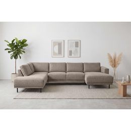 Wohnlandschaft Home Affaire "Sveeva, U-Form, XXL, B.310 cm, schwarze Metallf&uuml;&szlig;e", braun, B:310cm H:78cm T:197cm, 100% PES, Sofas, Wohnlandschaft, langlebiger Webstoff, mit Wellenunterfederung, viele Farben