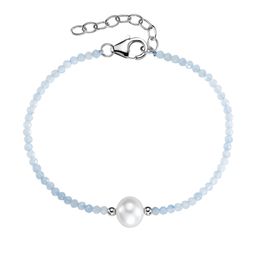 Smart Jewel Damen Armband "mit Stein-Kugeln + Muschelkern-Perle, Silber 925", 19cm, Silber 925 (Sterlingsilber)hellblau, Silber 925 (Sterlingsilber),