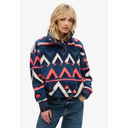 Superdry Damen Fleecepullover "SUPER SOFT PRINTED HENLEY"navy terry print, Gr. L, gemustert, Pl&uuml;sch, Obermaterial: 100% Polyester, Sweatshirts,