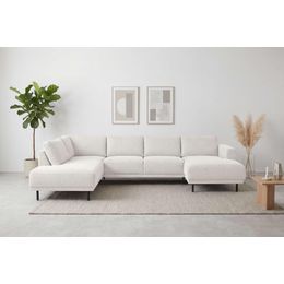 Wohnlandschaft Home Affaire "Sveeva, U-Form, XXL, B.310 cm, schwarze Metallf&uuml;&szlig;e", creme, B:310cm H:78cm T:197cm, 100% PES, Sofas, Wohnlandschaft, langlebiger Webstoff, mit Wellenunterfederung, viele Farben