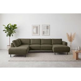 Wohnlandschaft Home Affaire "Sveeva, U-Form, XXL, B.310 cm, schwarze Metallf&uuml;&szlig;e", khaki, B:310cm H:78cm T:197cm, 100% PES, Sofas, Wohnlandschaft, langlebiger Webstoff, mit Wellenunterfederung, viele Farben
