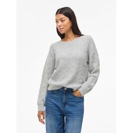 Vila Damen Strickpullover "VilaSSIA O-NECK L/S CABEL KNIT TOP -NOOS", grau, Gr. XXL, unifarben, Strick, Obermaterial: 80% Polyester, 17% Polyamid, 3%
