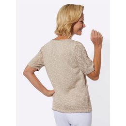 CLASSIC Damen Rundhalspullover "Ajour-Pullover", beige, Gr. 38, meliert, 65% Baumwolle, 35% Polyacryl, Pullover