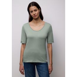 T-Shirt Street One, Damen, Gr. 34, schwarz mint gr&uuml;n, Web, 50% Modal, 50% Baumwolle, unifarben, normal normal, V-Ausschnitt, B&uuml;ndchen, Shirts T-Shirt, mit V-Ausschnitt