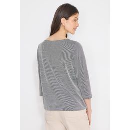 Cecil Damen 3/4-Arm-Shirt, grau, Gr. XS, gestreift, Stoff, 53% Viskose, 41% Polyester, 6% Elasthan, Shirts, mit U-Boot-Ausschnitt