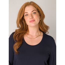 Damen Langarmshirt, blau, Gr. 50, Base Level Curvy, unifarben, Web, Obermaterial: 96% Viskose, 4% Elasthan, Shirts, mit Rundhalsausschnitt