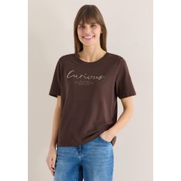 Cecil Damen T-Shirtmacchiato braun, Gr. XS, bedruckt, Web, 48% Baumwolle, 48% Modal, 4% Elasthan, Shirts, mit Rundhalsausschnitt