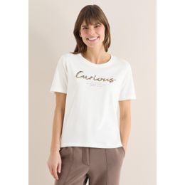 T-Shirt Cecil, Damen, Gr. L (42), vanillewei&szlig;, Web, 48% Baumwolle, 48% Modal, 4% Elasthan, bedruckt, comfort fit normal, Rundhals, normaler Saum, Shirts T-Shirt, mit Rundhalsausschnitt