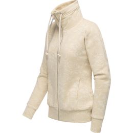 Ragwear Damen Sweatjacke "Ronette Print"sand, Gr. XS, 70% Baumwolle, 30% Polyester, Sweatjacken, Zip-Jacke mit Allover-Print und hohem Kragen