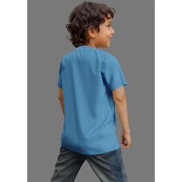 Kidsworld Jungen T-Shirt "BAGGER", blau, Gr. 140, bedruckt, Single Jersey, Obermaterial: 100% Baumwolle, Shirts, l&auml;ssiger Kran-Print
