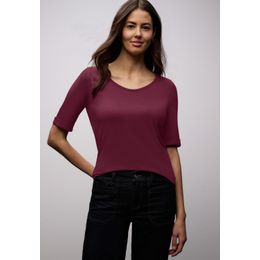 T-Shirt Street One, Damen, Gr. 34, truffle rot, Web, 50% Modal, 50% Baumwolle, unifarben, normal normal, V-Ausschnitt, B&uuml;ndchen, Shirts T-Shirt, mit V-Ausschnitt