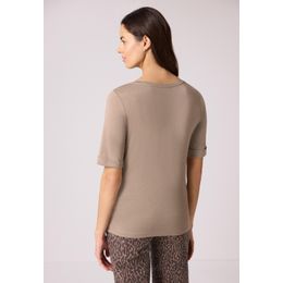 Street One Damen T-Shirt, beige, Gr. 38, unifarben, Web, 50% Modal, 50% Baumwolle, Shirts, mit V-Ausschnitt